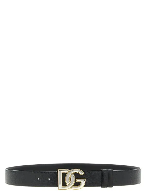 Dolce & Gabbana Reversible Dg Buckle Leather Belt - Black