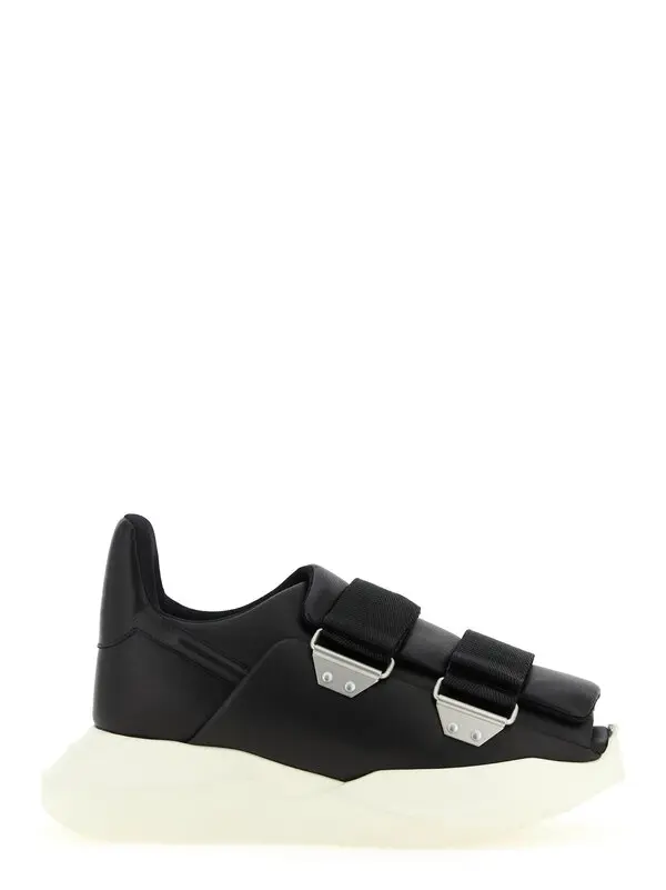 Rick Owens Grainy Cowhide Leather Sneakers With Adjustable Straps - Black