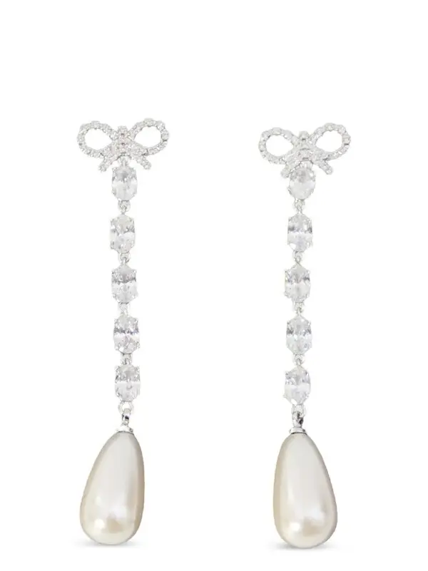 SELF-PORTRAIT Crystal And Pearl Drop Earrings - Silver