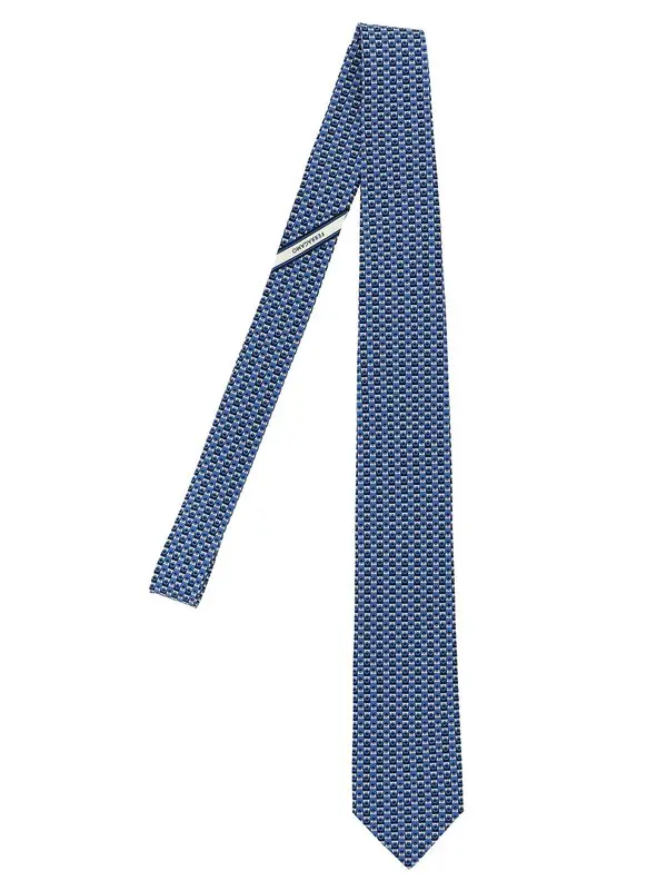 FERRAGAMO Gancini Print Neck Tie - Blue