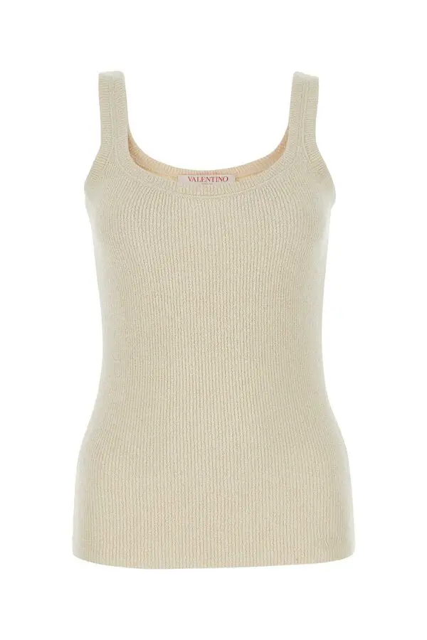 Valentino Garavani Sand Silk Ribbed Tank Top