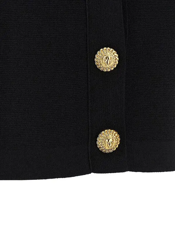 Balmain Cropped Cardigan With Testa Di Leone Button Detail - Black