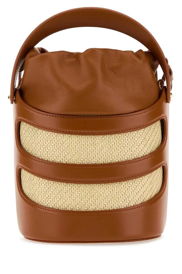 Alexander McQueen Two-tone Leather And Raffia The Curve Bucket Bag - Multicolor