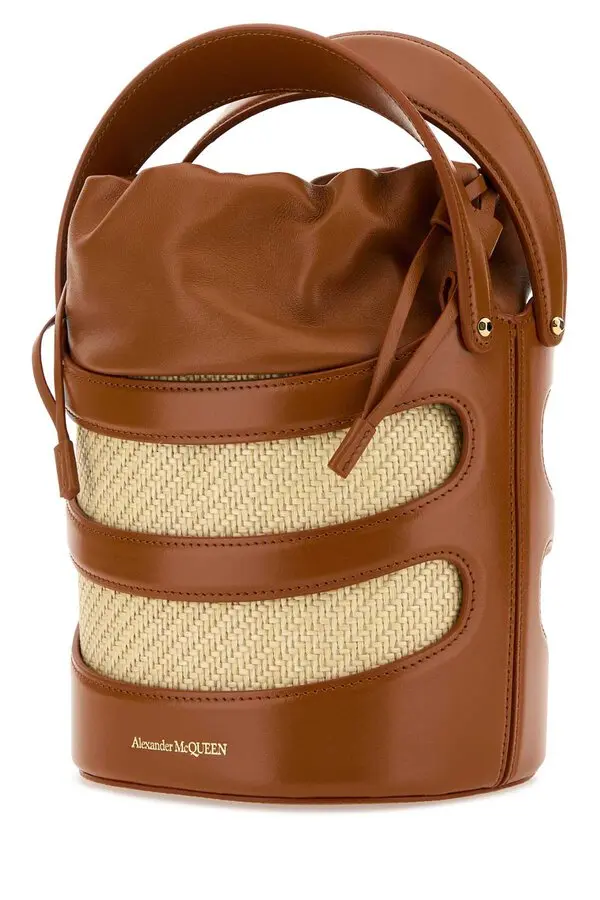 Alexander McQueen Two-tone Leather And Raffia The Curve Bucket Bag - Multicolor
