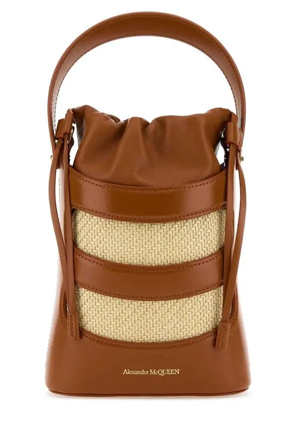 Alexander McQueen Two-tone Leather And Raffia Mini Bucket Bag - Multicolor