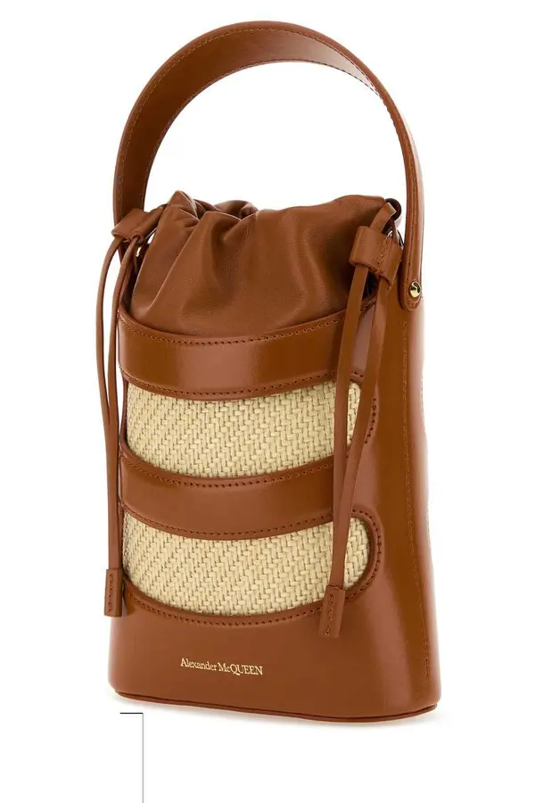 Alexander McQueen Two-tone Leather And Raffia Mini Bucket Bag