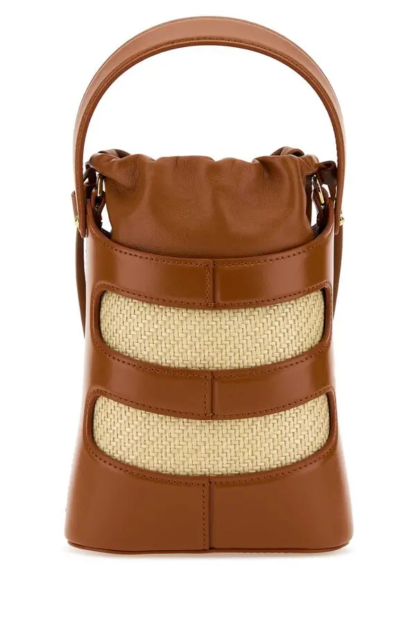Alexander McQueen Two-tone Leather And Raffia Mini Bucket Bag
