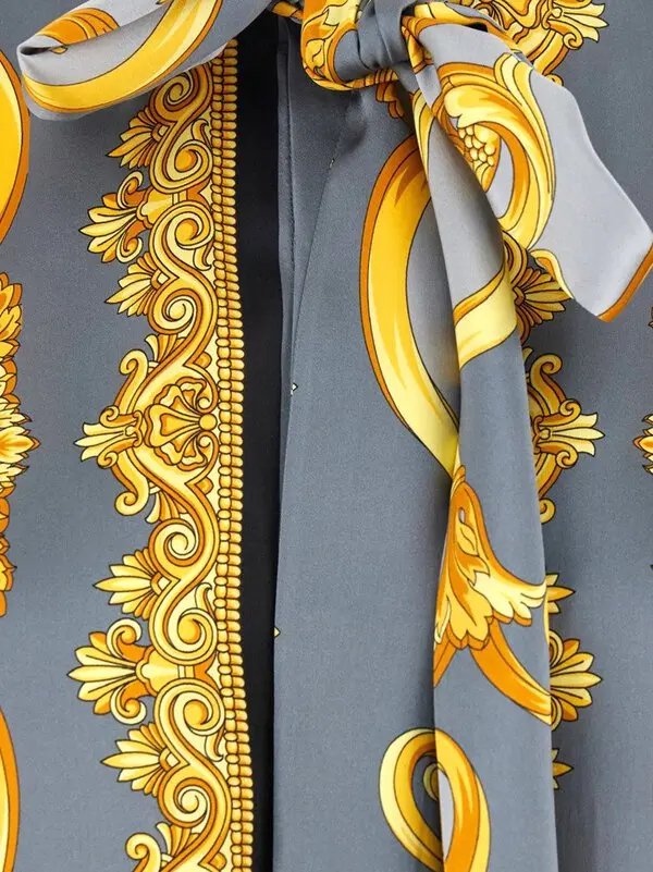 Versace Cheetah & Baroque Print Silk Lavalliere Shirt - Multicolor