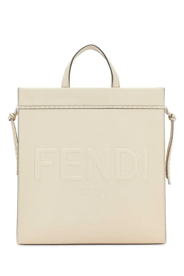 Fendi Calfskin Leather Shopper Bag With Embossed Logo - White