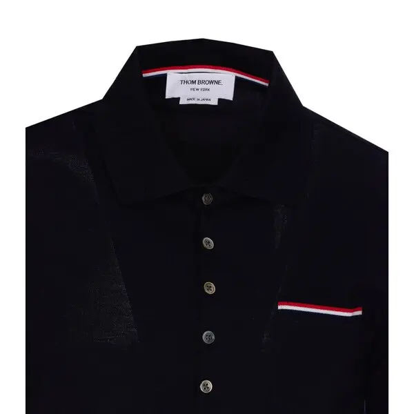 Thom Browne Stripe Logo Piquet Polo - Blue
