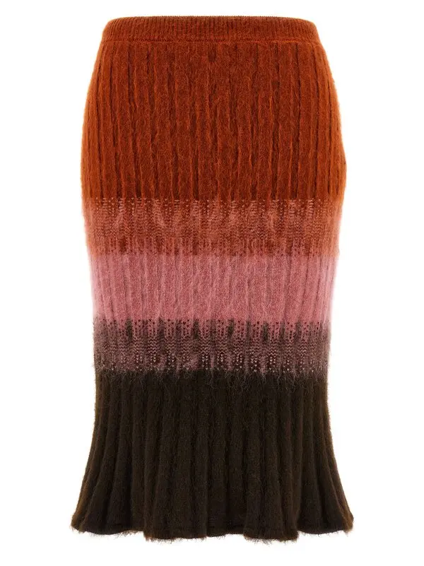Fendi Wool And Mohair Midi Skirt With Degradé Effect - Multicolor