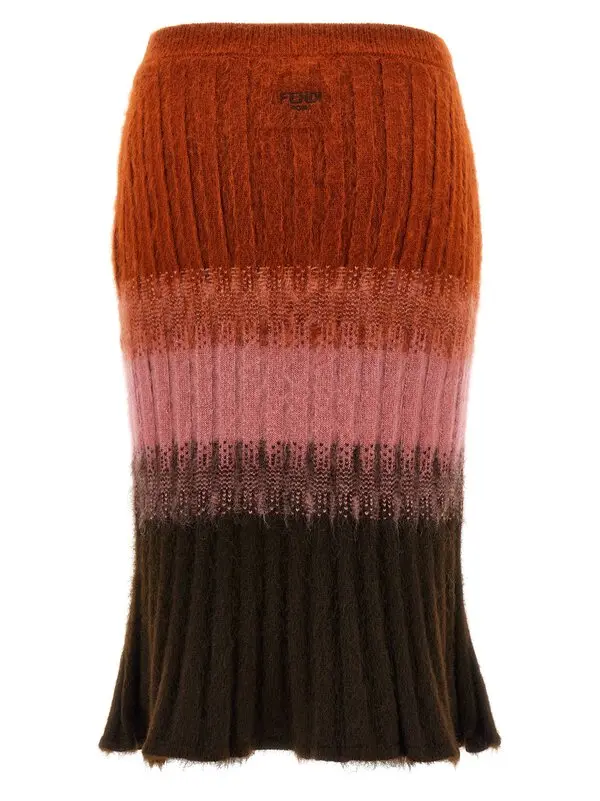 Fendi Wool And Mohair Midi Skirt With Degradé Effect - Multicolor
