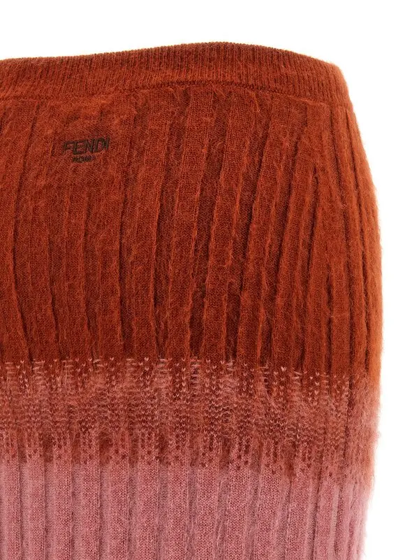 Fendi Wool And Mohair Midi Skirt With Degradé Effect - Multicolor