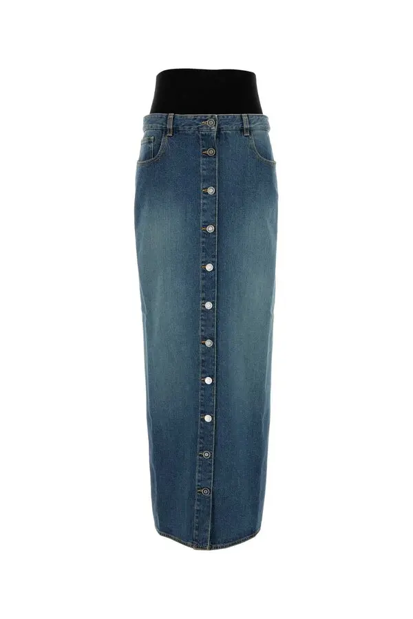 Alaïa Denim Button-up Maxi Skirt - Blue