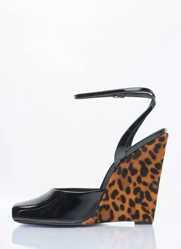 Saint Laurent Le Scandale Leopard Print Ponyhair Wedge - Black