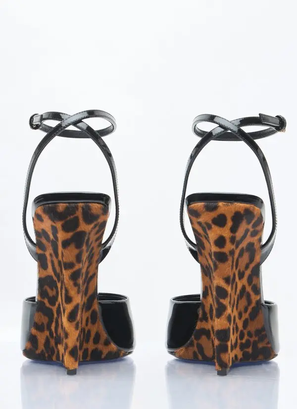 Saint Laurent Le Scandale Leopard Print Ponyhair Wedge - Black