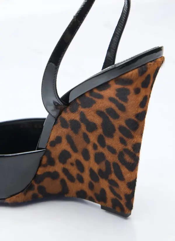 Saint Laurent Le Scandale Leopard Print Ponyhair Wedge - Black