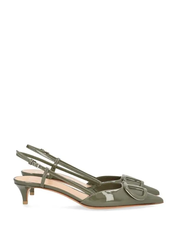 Valentino Garavani Vlogo Slingback Pumps In Crocodile Print Leather - Green