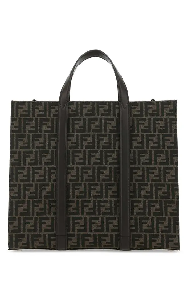 Fendi Embroidered Canvas Shopping Bag With Monogram And Leather Trim - Multicolor