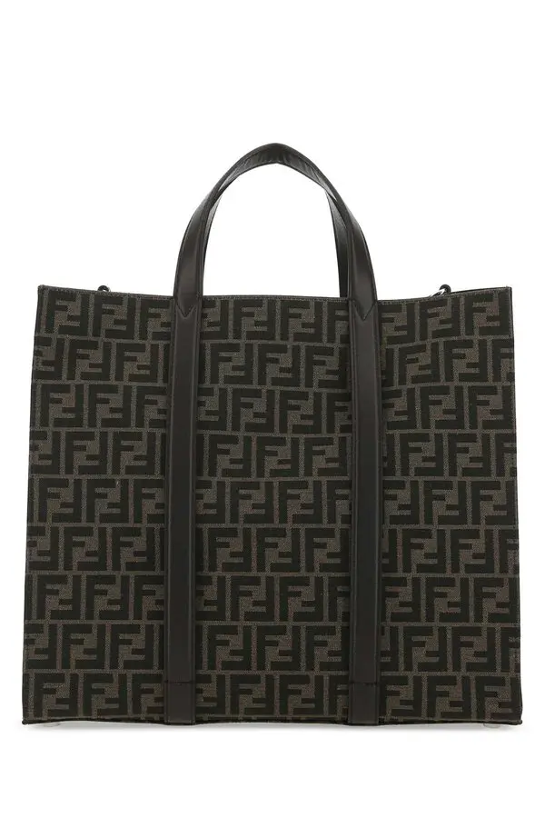 Fendi Embroidered Canvas Shopping Bag With Monogram And Leather Trim - Multicolor