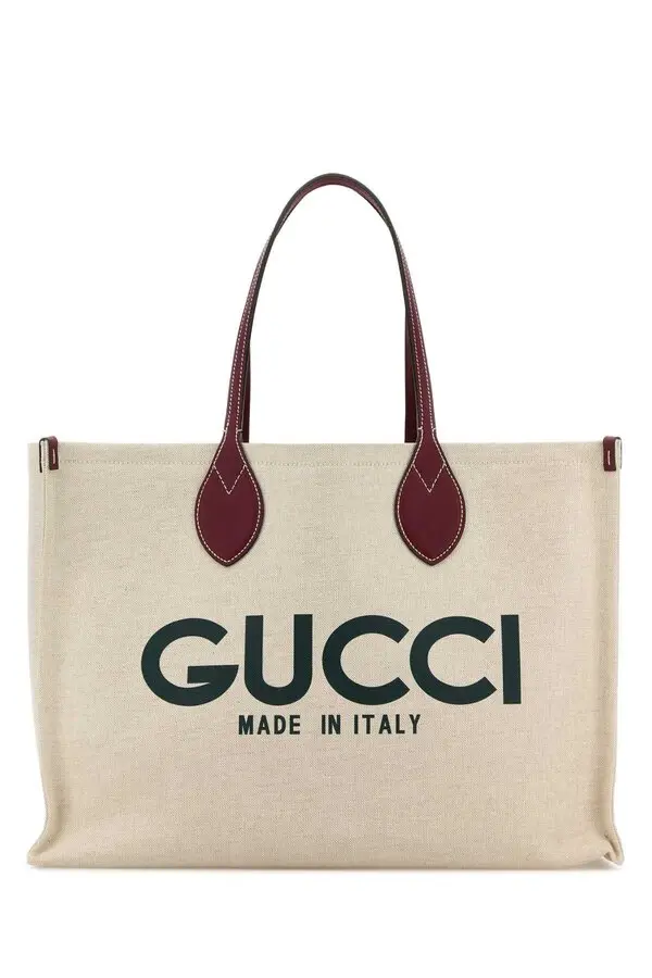 Gucci Canvas Shopping Bag With Top Handles - Brown