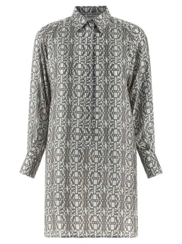 Max Mara Grembo Monogram Print Silk Twill Chemisier Dress - Gray