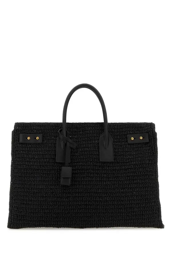 Saint Laurent Raffia Medium Sac De Jour Shopping Bag - Black