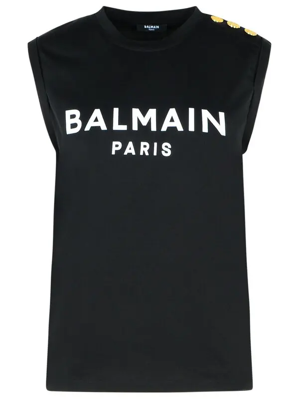 Balmain Cotton Tank Top With Ornamental Buttons - Black