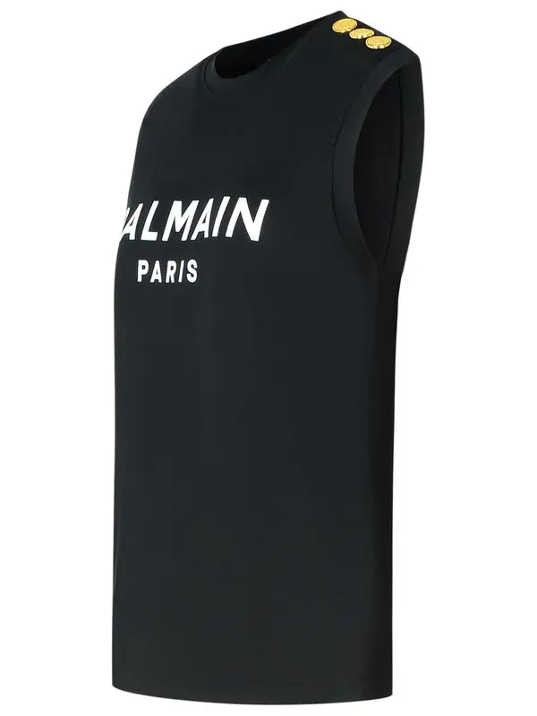 Balmain Cotton Tank Top With Ornamental Buttons - Black