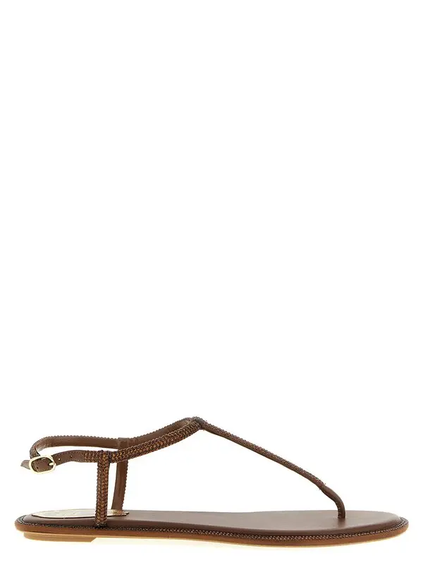 Rene Caovilla Diana Embellished Flip Flop Sandals - Brown