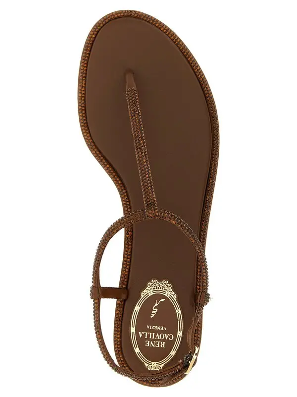 Rene Caovilla Diana Embellished Flip Flop Sandals - Brown