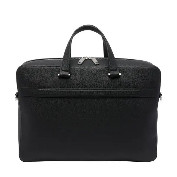 FERRAGAMO Gancini Embossed Calf Leather Briefcase - Black