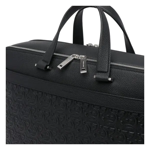 FERRAGAMO Gancini Embossed Calf Leather Briefcase - Black