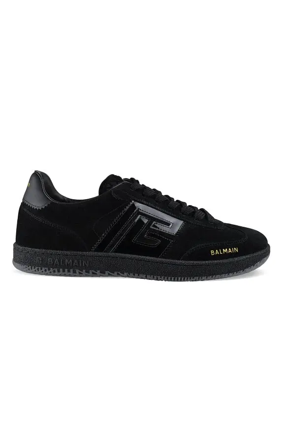 Balmain Suede Sneakers With Patent Leather Logo - Black