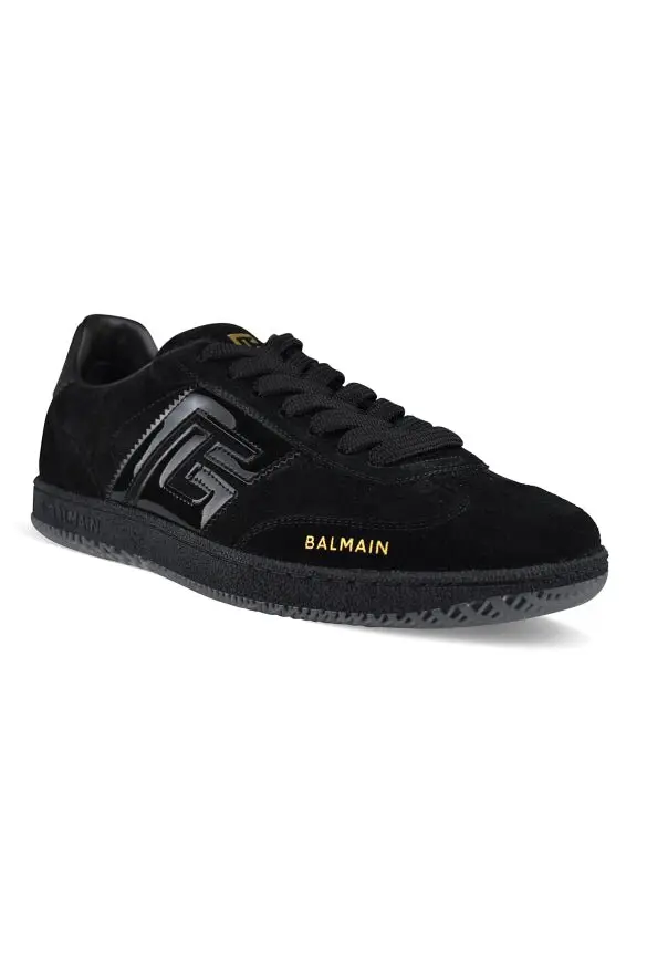 Balmain Suede Sneakers With Patent Leather Logo