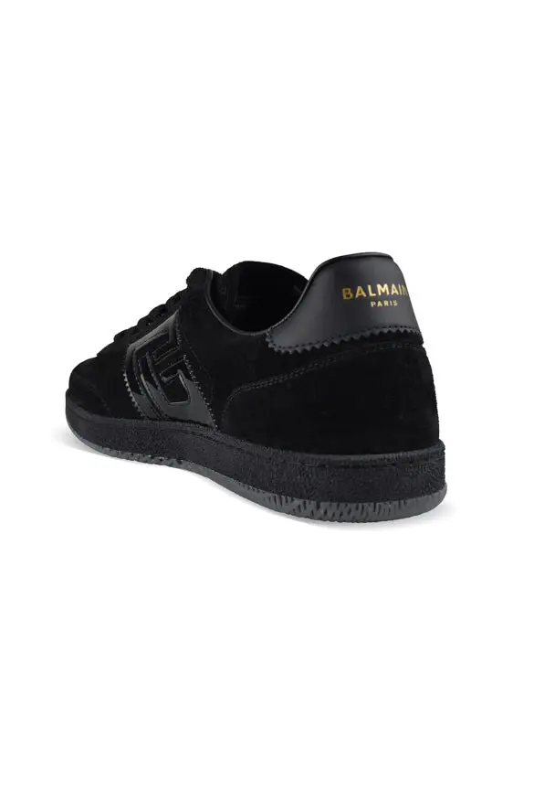 Balmain Suede Sneakers With Patent Leather Logo