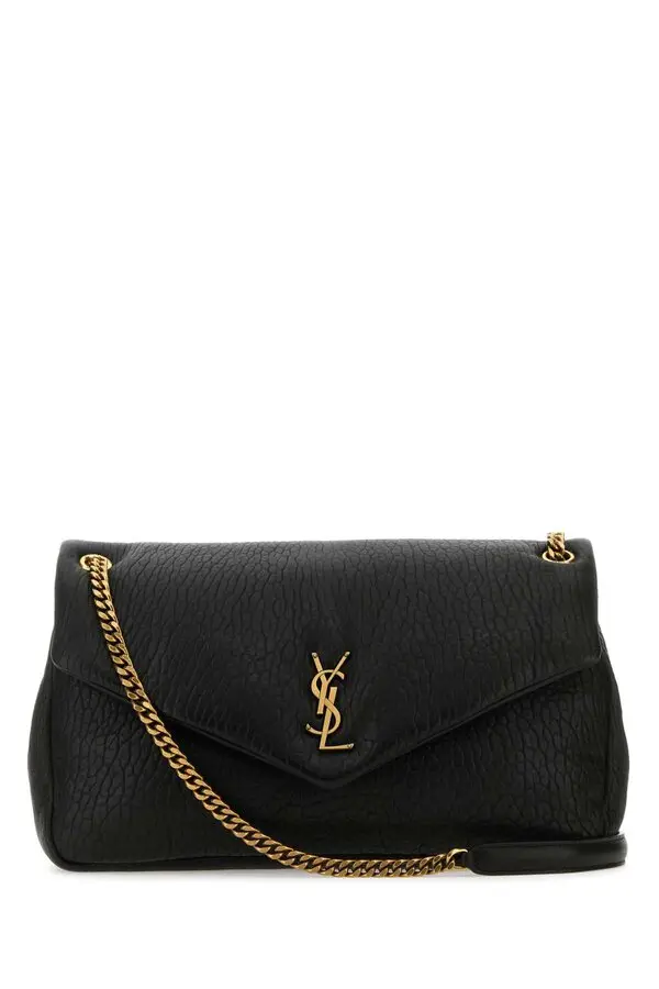 Saint Laurent Leather Calypso Shoulder Bag With Antiqued Silver Brass Hardware - Black
