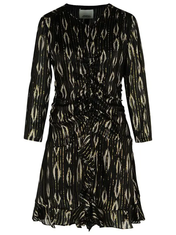 Isabel Marant Étoile Octavia Silk Dress With Gold Thread Trim - Black