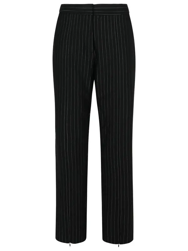 GANNI Viscose Blend Pinstripe Trousers - Black