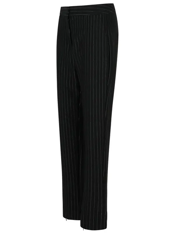 GANNI Viscose Blend Pinstripe Trousers - Black