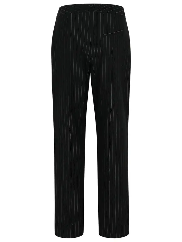 GANNI Viscose Blend Pinstripe Trousers - Black