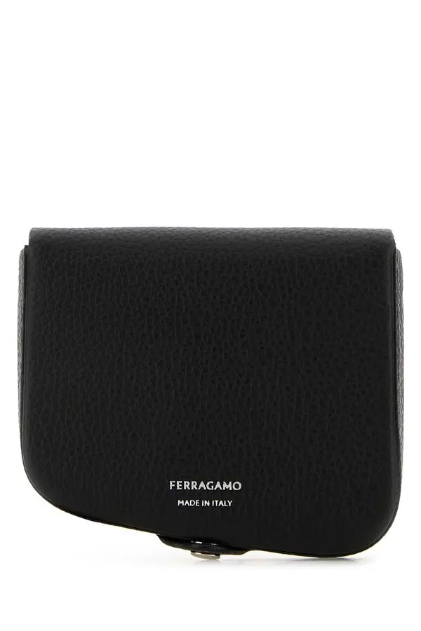 FERRAGAMO Calf Leather Coin Purse With Silver Tone Hardware - Black