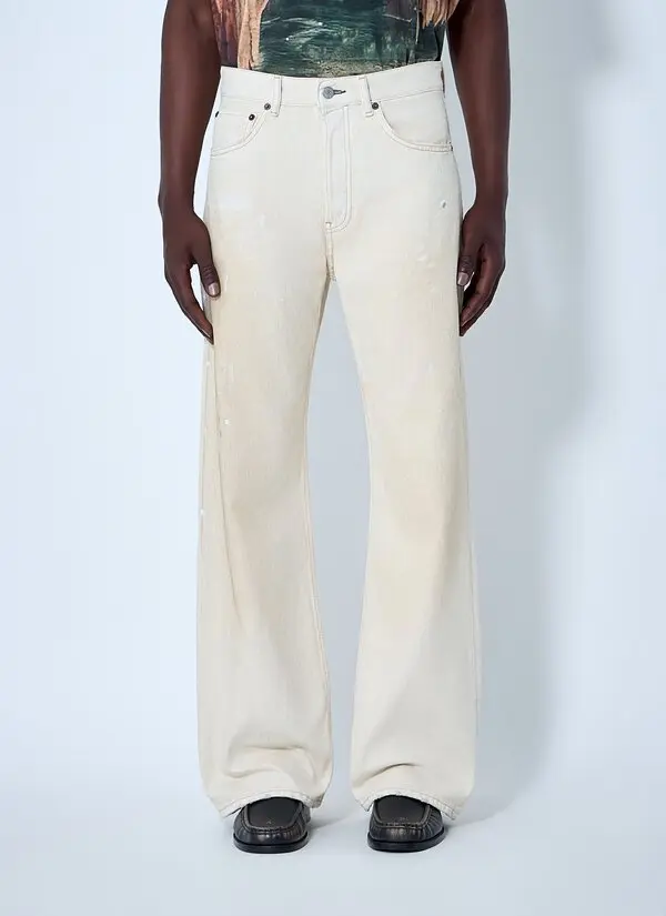 Acne Studios Paint-splatter Wide-leg Denim Jeans - White