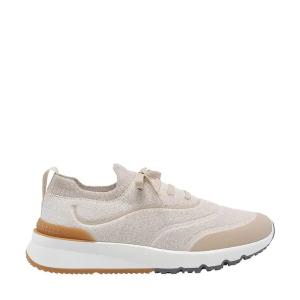 Brunello Cucinelli Lace-up Fabric And Leather Detail Sneakers - Cream