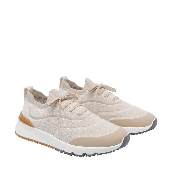 Brunello Cucinelli Lace-up Fabric And Leather Detail Sneakers - Cream