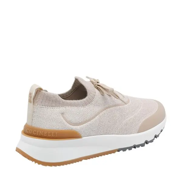 Brunello Cucinelli Lace-up Fabric And Leather Detail Sneakers - Cream