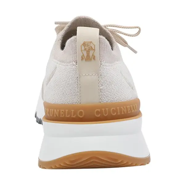 Brunello Cucinelli Lace-up Fabric And Leather Detail Sneakers - Cream