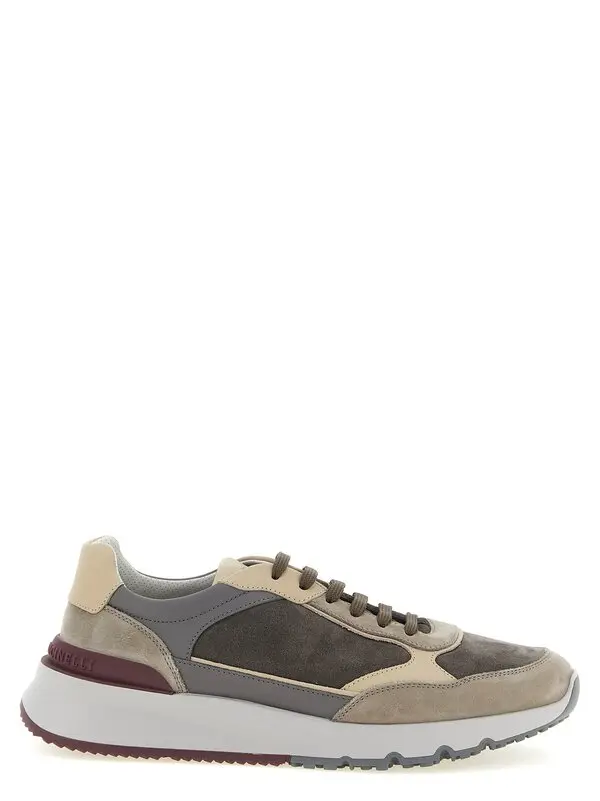 Brunello Cucinelli Lace-up Fabric And Leather Detail Sneakers - Multicolor