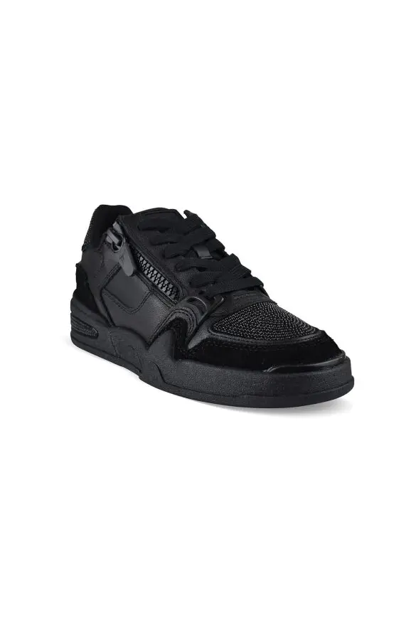 GIUSEPPE ZANOTTI Leather And Suede Sneakers With Rhinestone Embellishments
