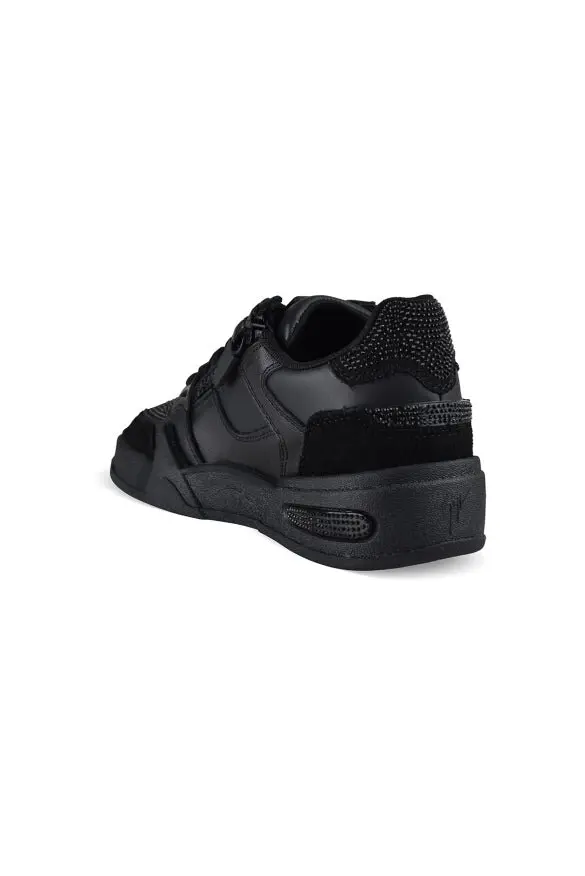 GIUSEPPE ZANOTTI Leather And Suede Sneakers With Rhinestone Embellishments